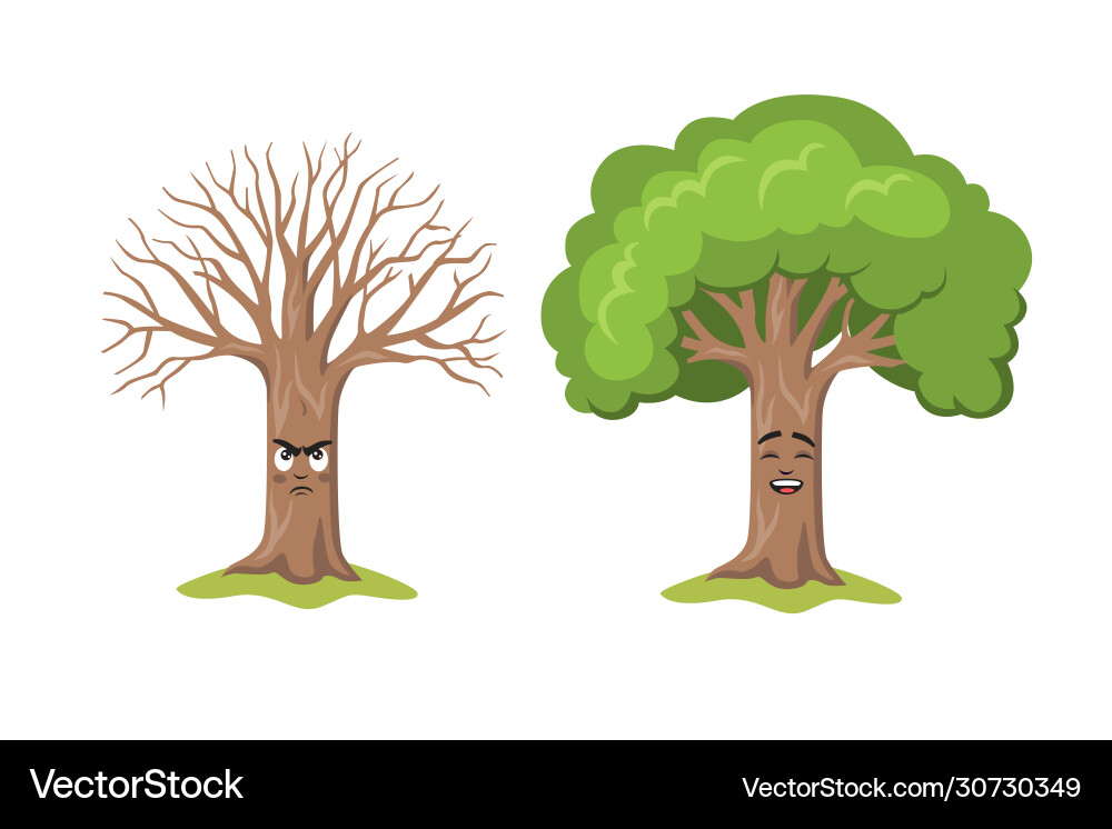 Happy and Sad Tree Characters Royalty Free Vector Image