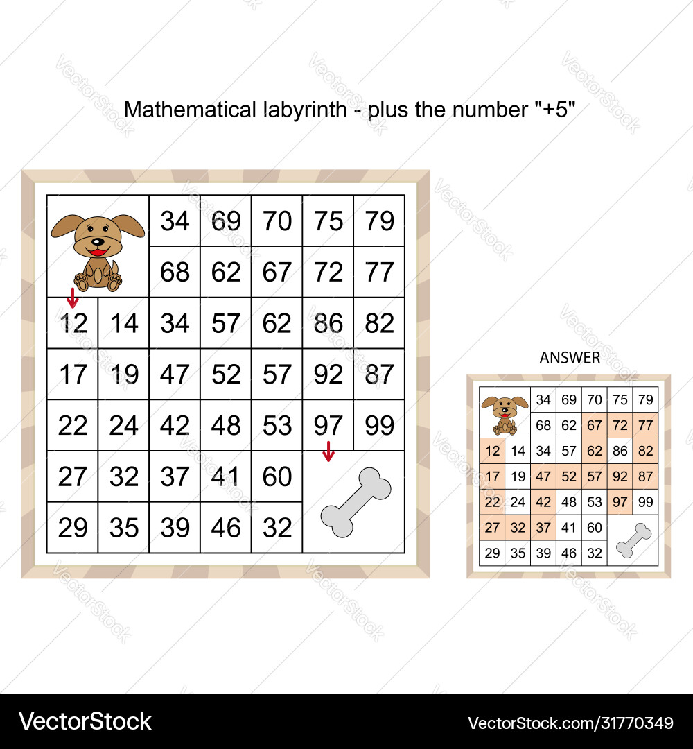 Mathematical labyrinth worksheet - plus Royalty Free Vector