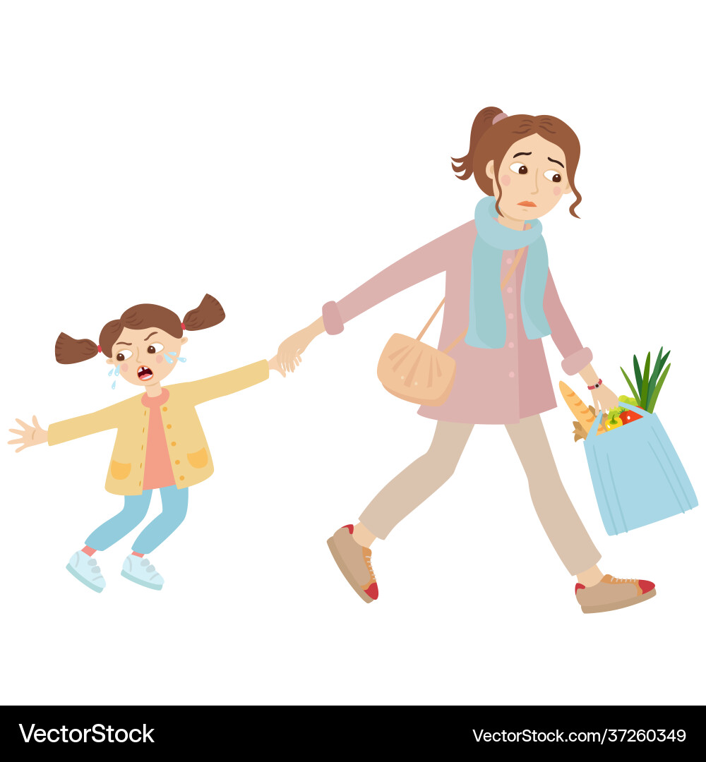 Mother with a screaming and crying daughter Vector Image