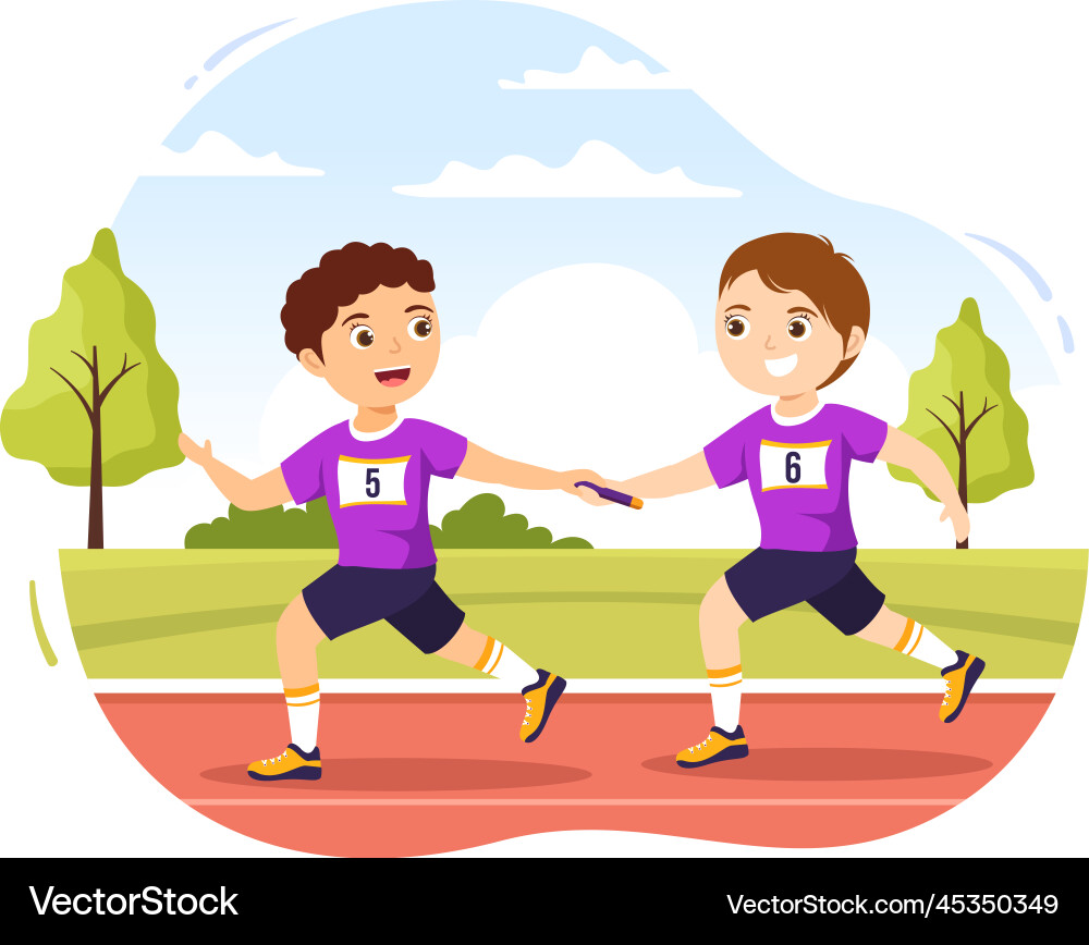 Relay race kids by passing the baton to teammates Vector Image