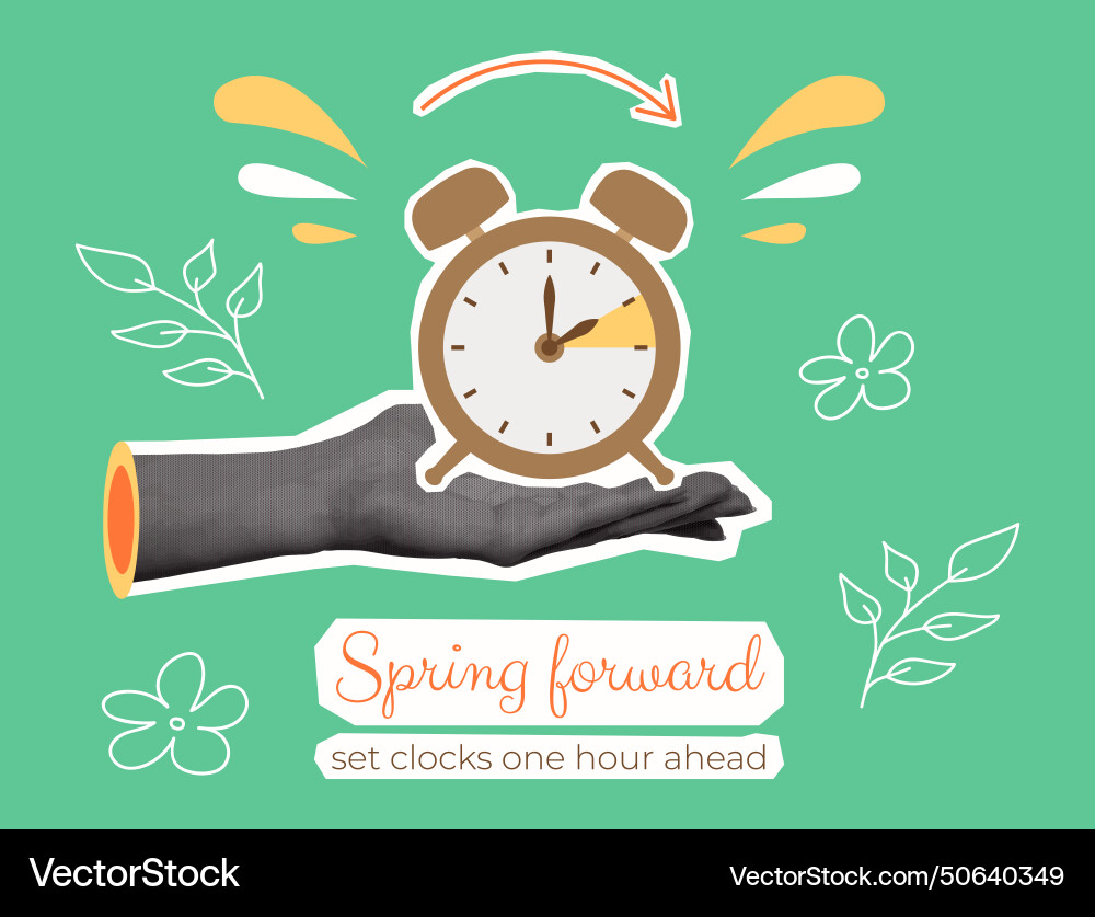 Retro spring forward halftone collage banner Vector Image