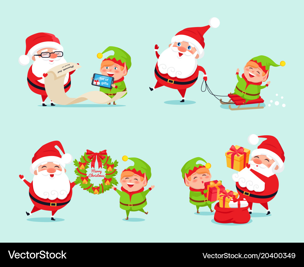 Santa having fun with elf icon Royalty Free Vector Image
