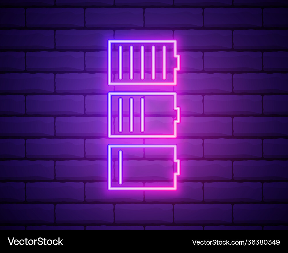 Set battery neon icon charger glowing sign Vector Image