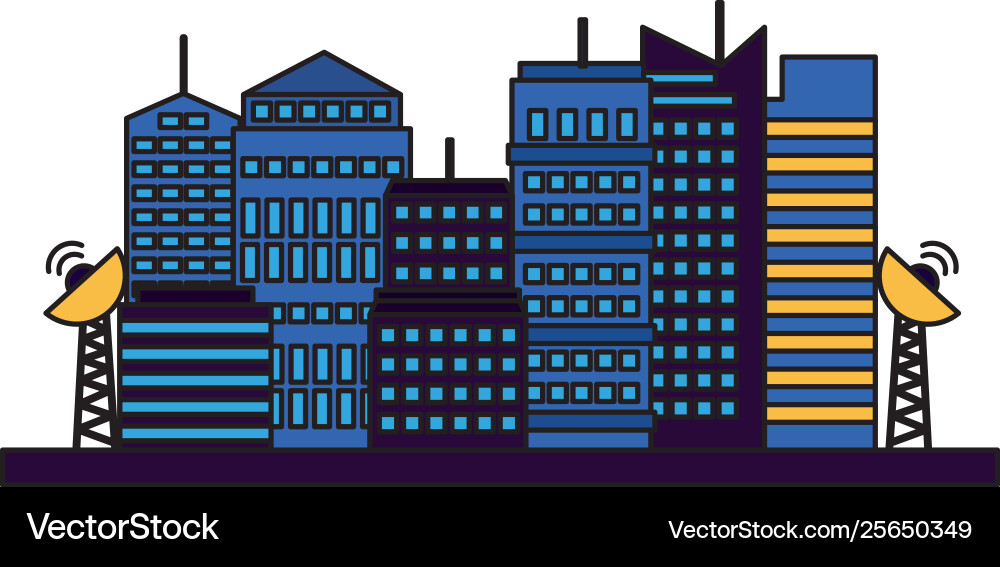 Smart City buldings Antennenkommunikation Vektorbild