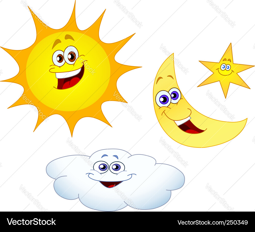 Sun moon star and cloud Royalty Free Vector Image