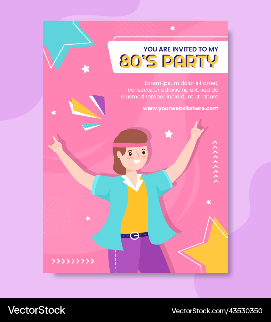 80s party invitation template flat cartoon Vector Image