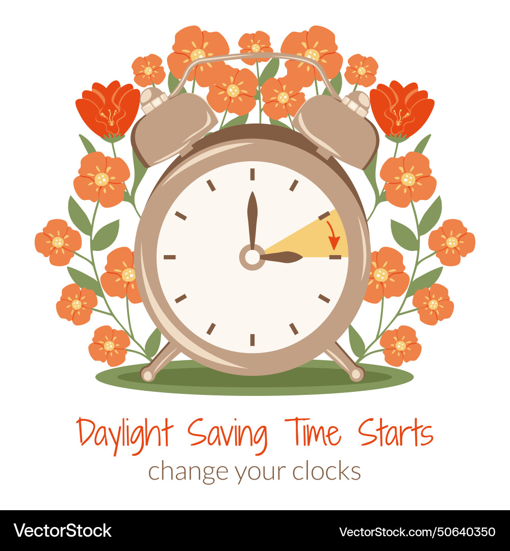 Daylight saving time begins poster alarm-clock Vector Image