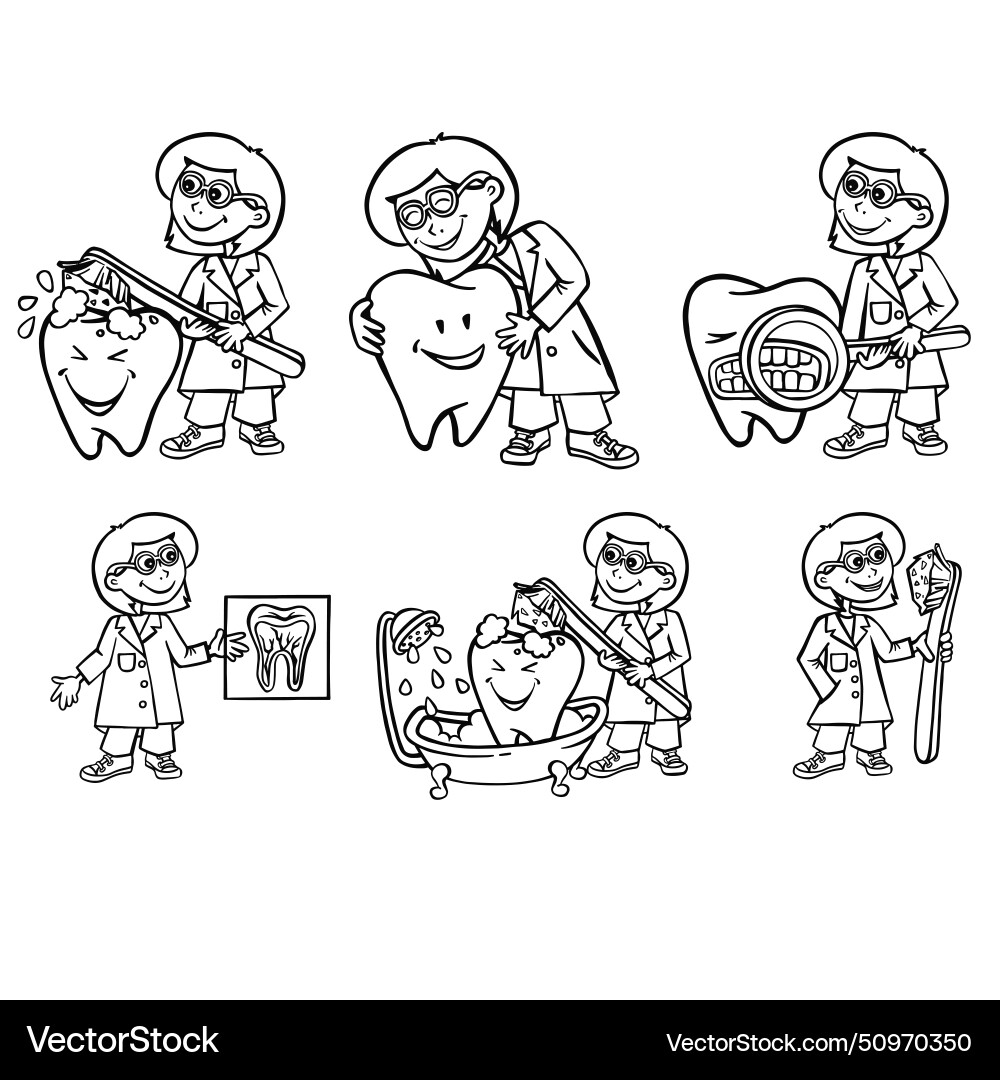 Dental set with dentist outline Royalty Free Vector Image