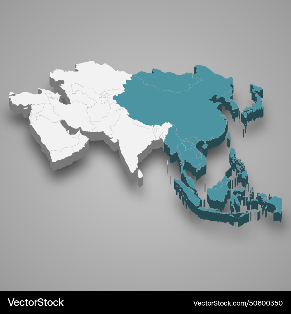 Far east location within asia 3d map Royalty Free Vector