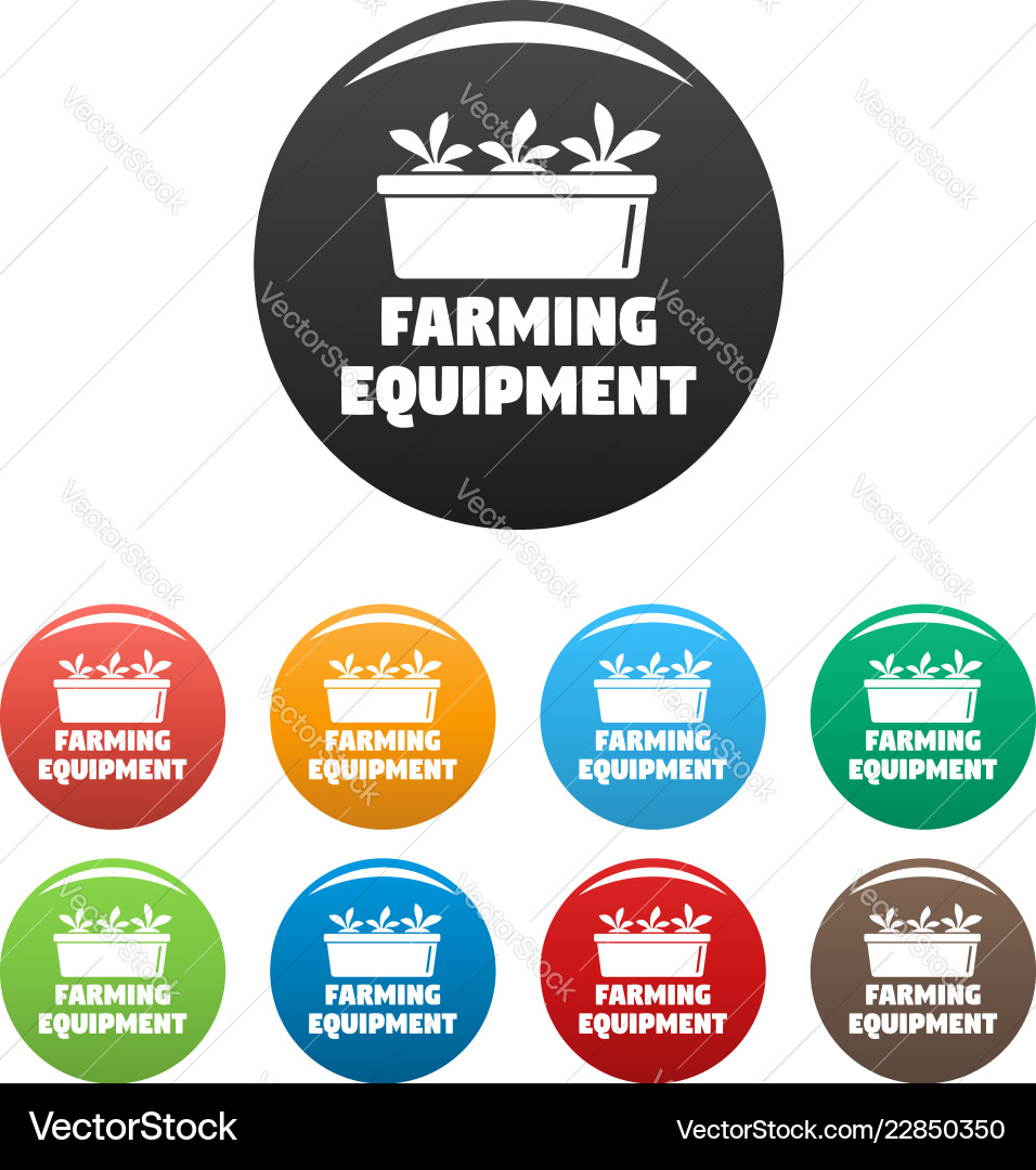 Farming equipment icons set color Royalty Free Vector Image