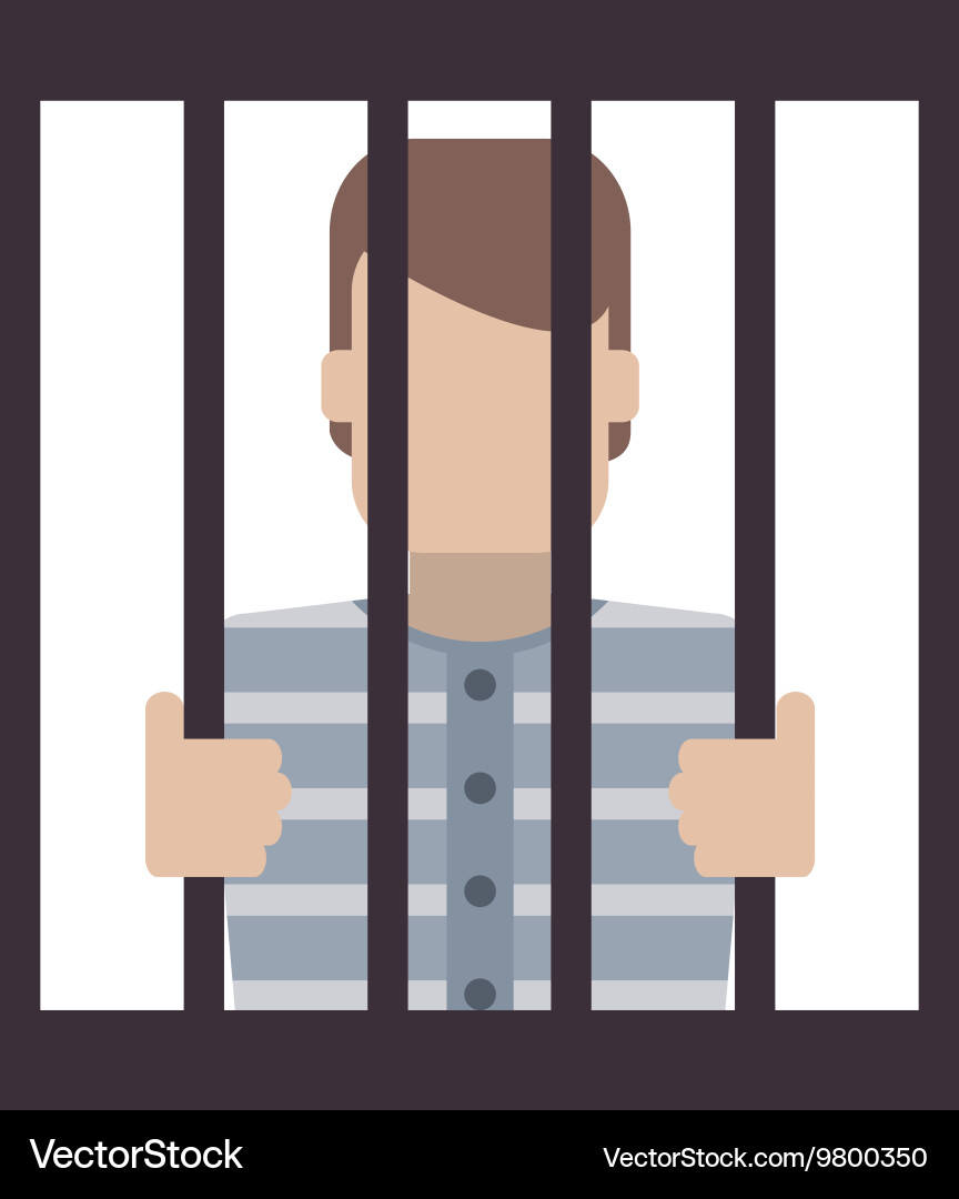 Jail inmate behind bars icon Royalty Free Vector Image