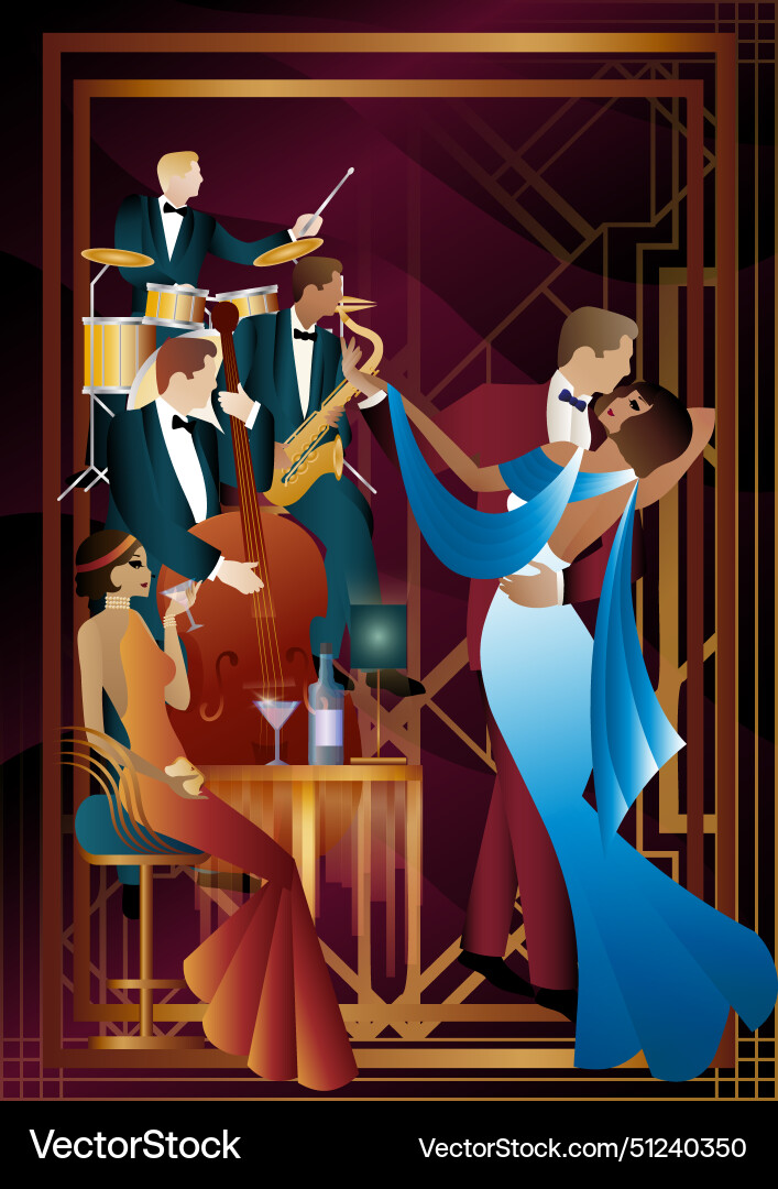 Jazz musicians and dancers on a universal Vector Image