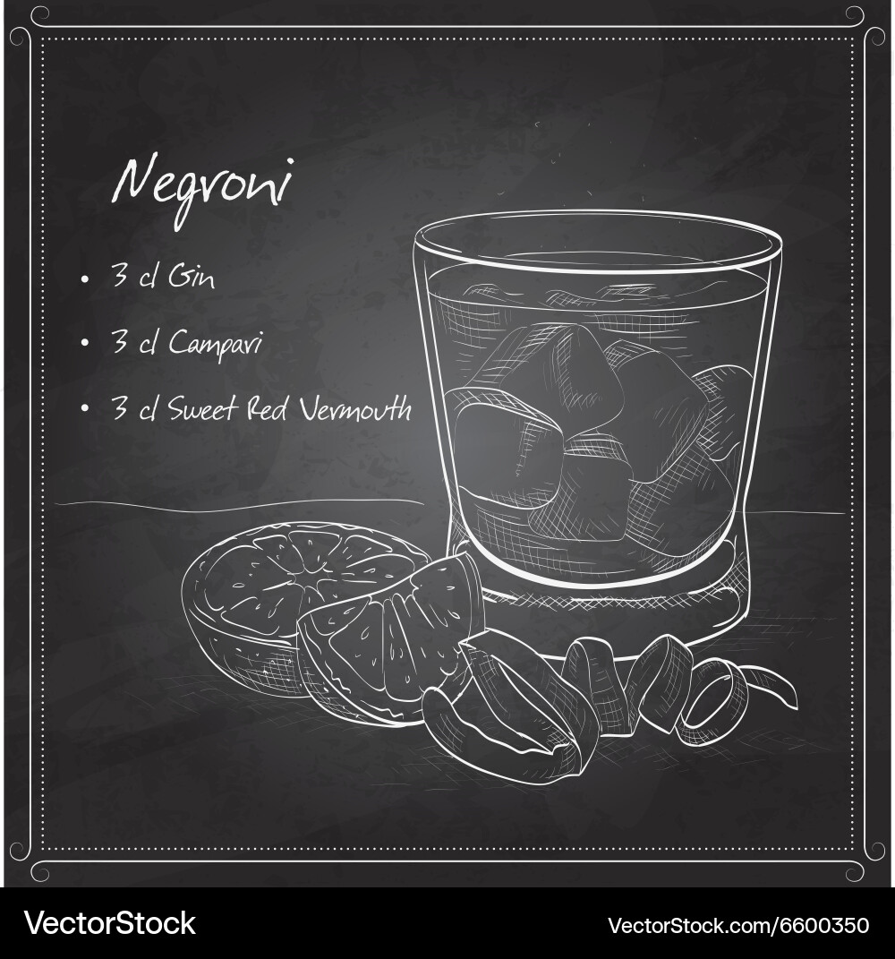Negroni alcoholic cocktail on black board Vector Image