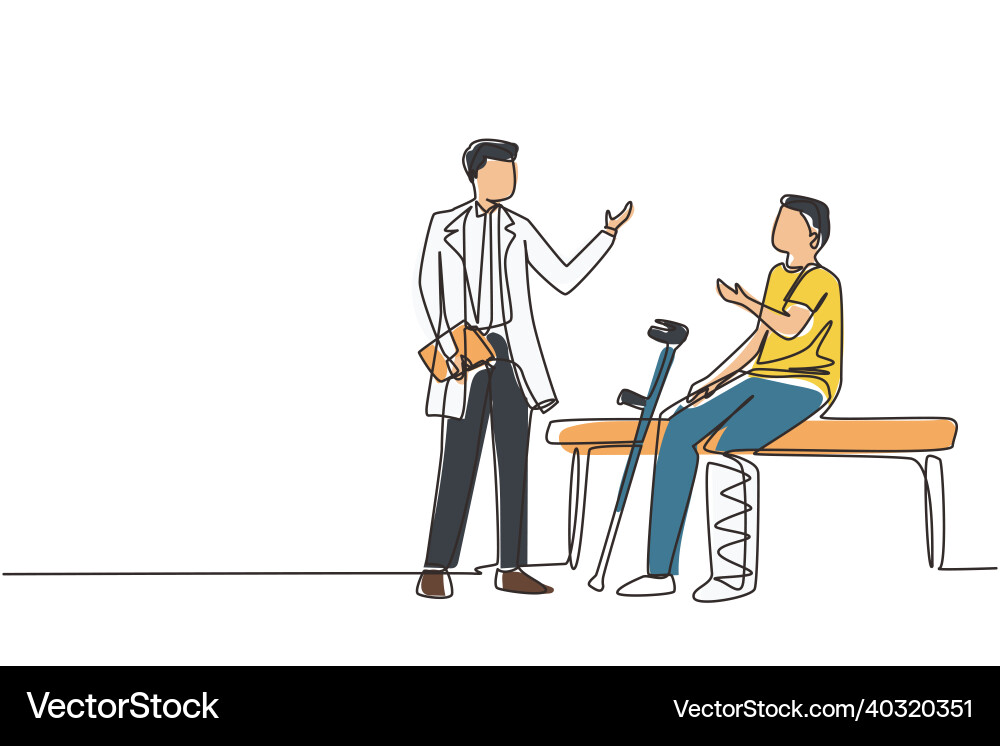 Continuous one line drawing leg fracture patient Vector Image