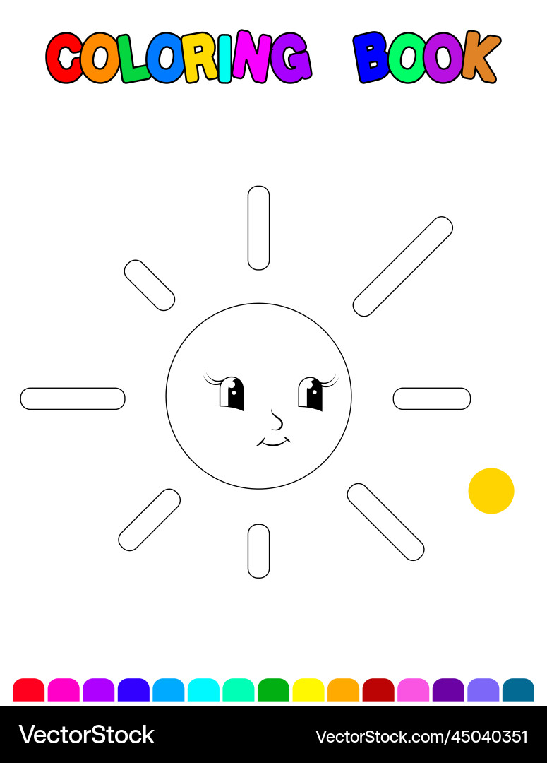 Cute Sun Coloring Page for Kids Royalty Free Vector Image