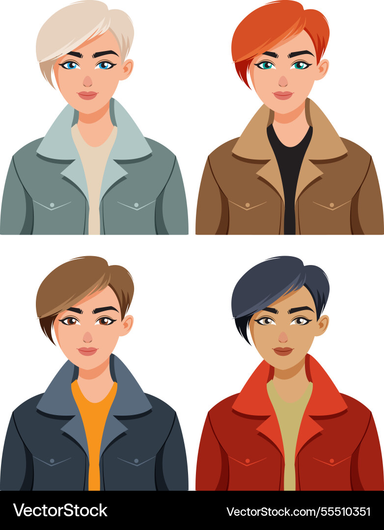 Four women with different short hairstyles Vector Image