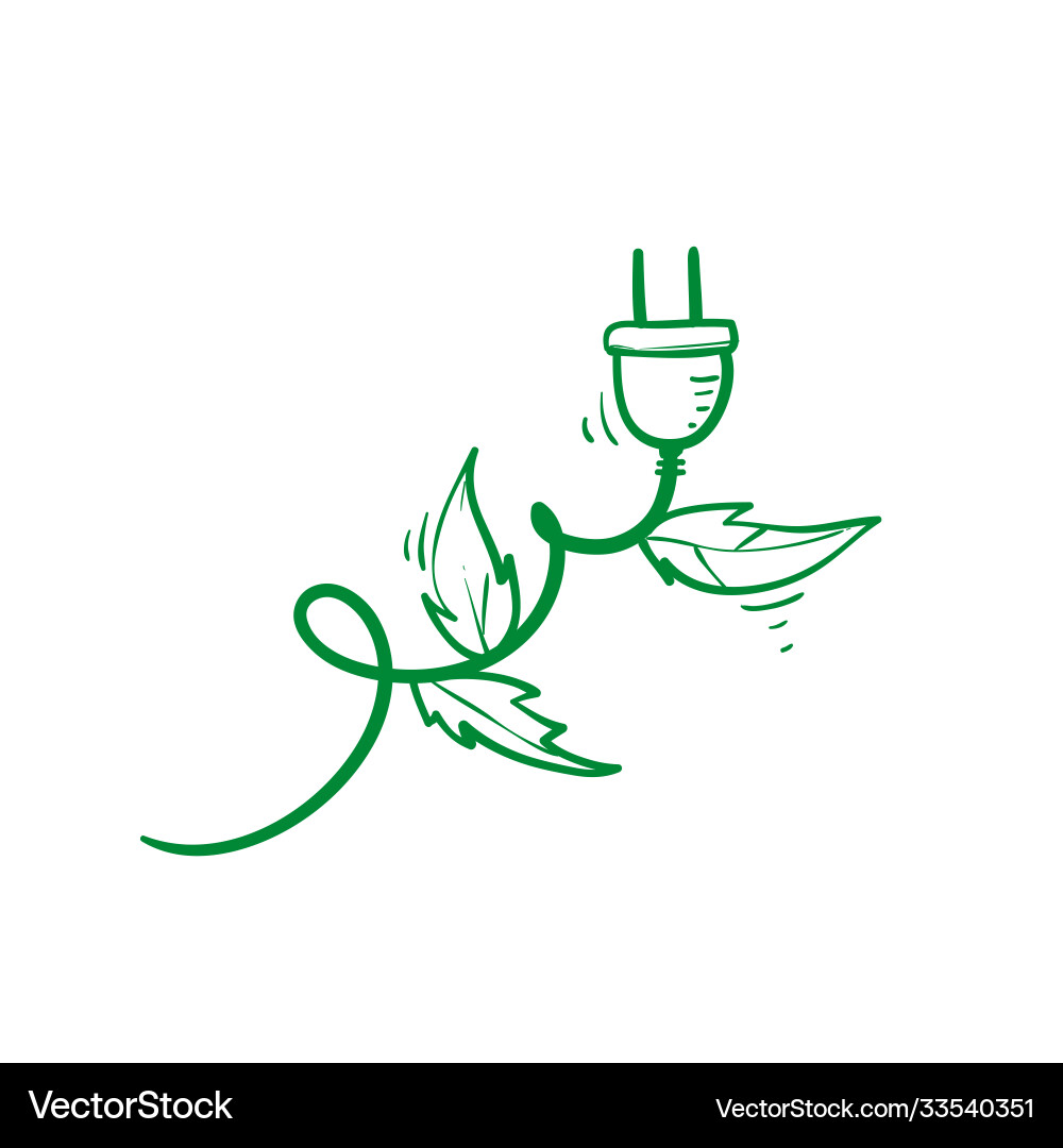 Hand drawn green energy electricity electric plug Vector Image