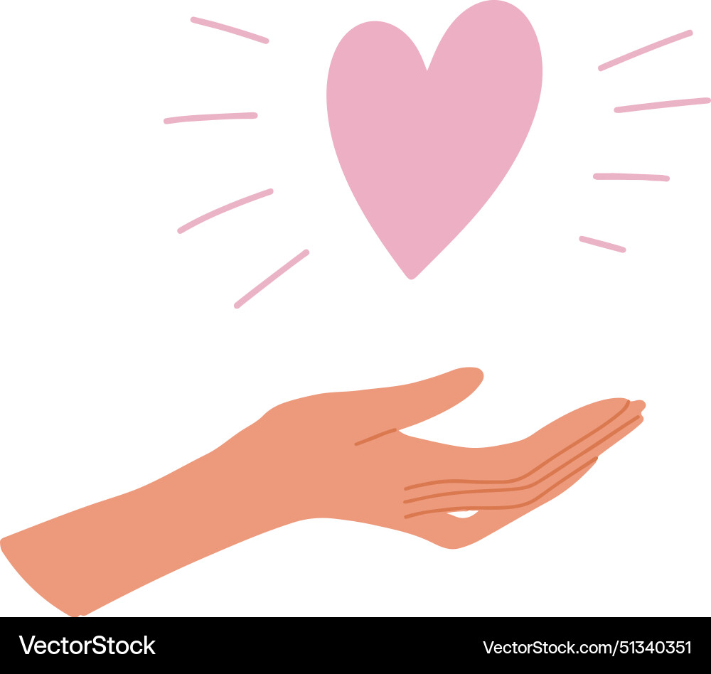 Hand keep heart flat drawing conceptual Royalty Free Vector