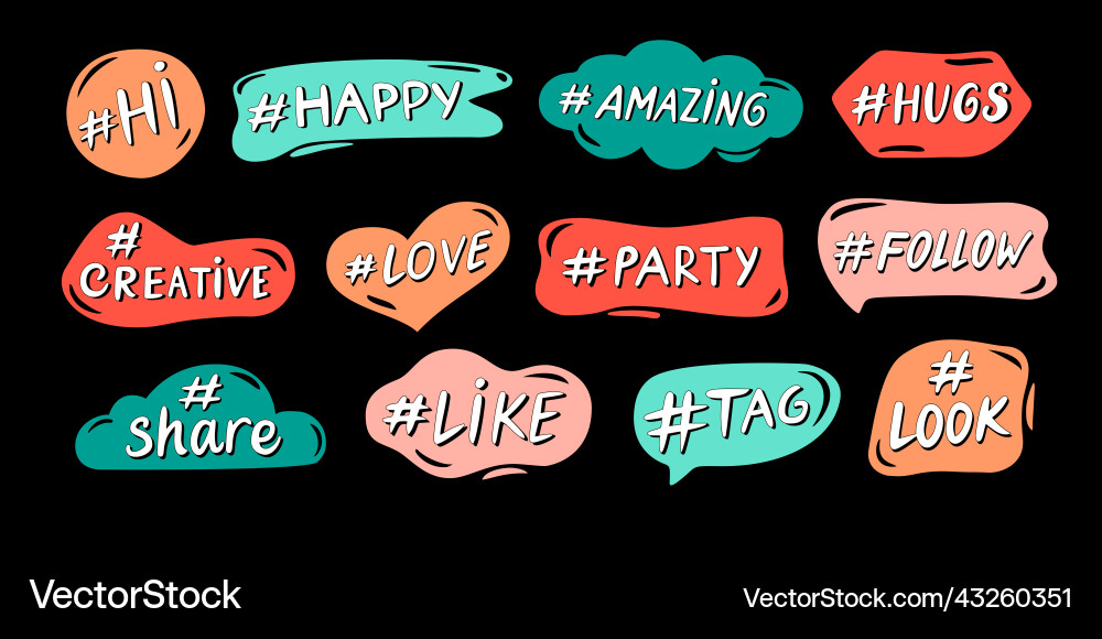 Hashtag lettering tags like sticker share label Vector Image