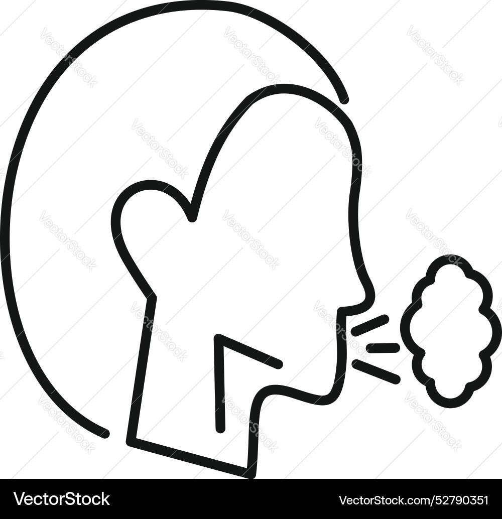 Person exhaling forcefully line icon showing Vector Image