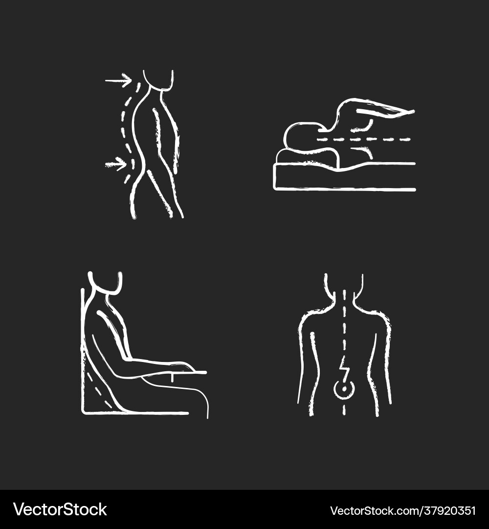 Postural Dysfunktion Kreide weißen Icons Set Vektorbild