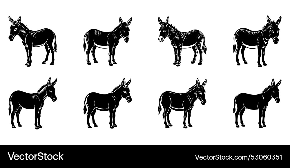 Set of donkey silhouette Royalty Free Vector Image