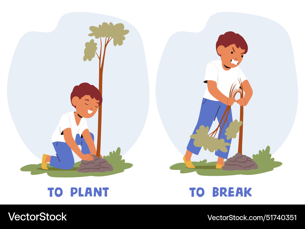 Two children demonstrating opposites one child Vector Image
