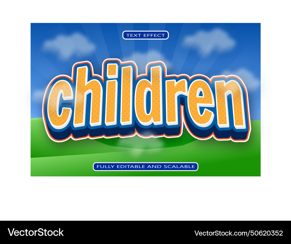 Children editable text effect 3 dimension emboss Vector Image