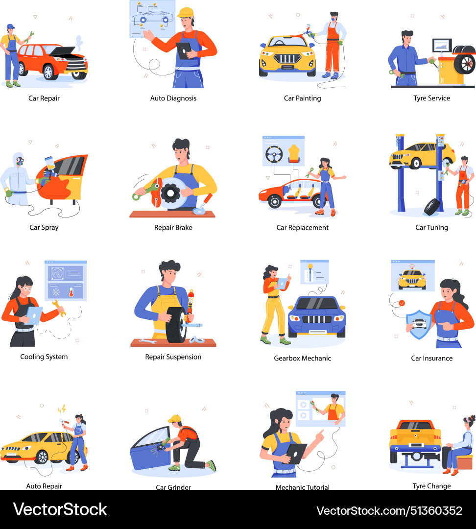 Collection of car service flat Royalty Free Vector Image