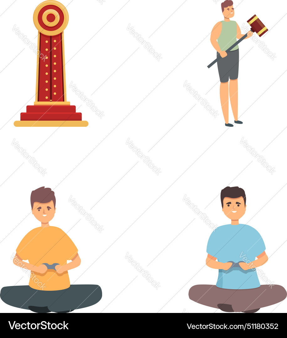 Game stock icons set cartoon man playing Vector Image
