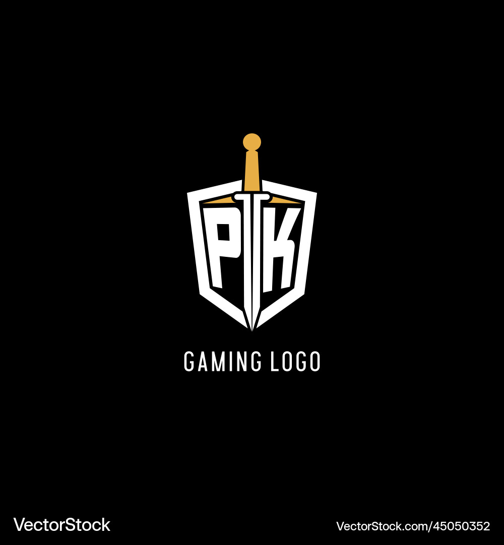 Letter pk logo with shield and sword design Vector Image