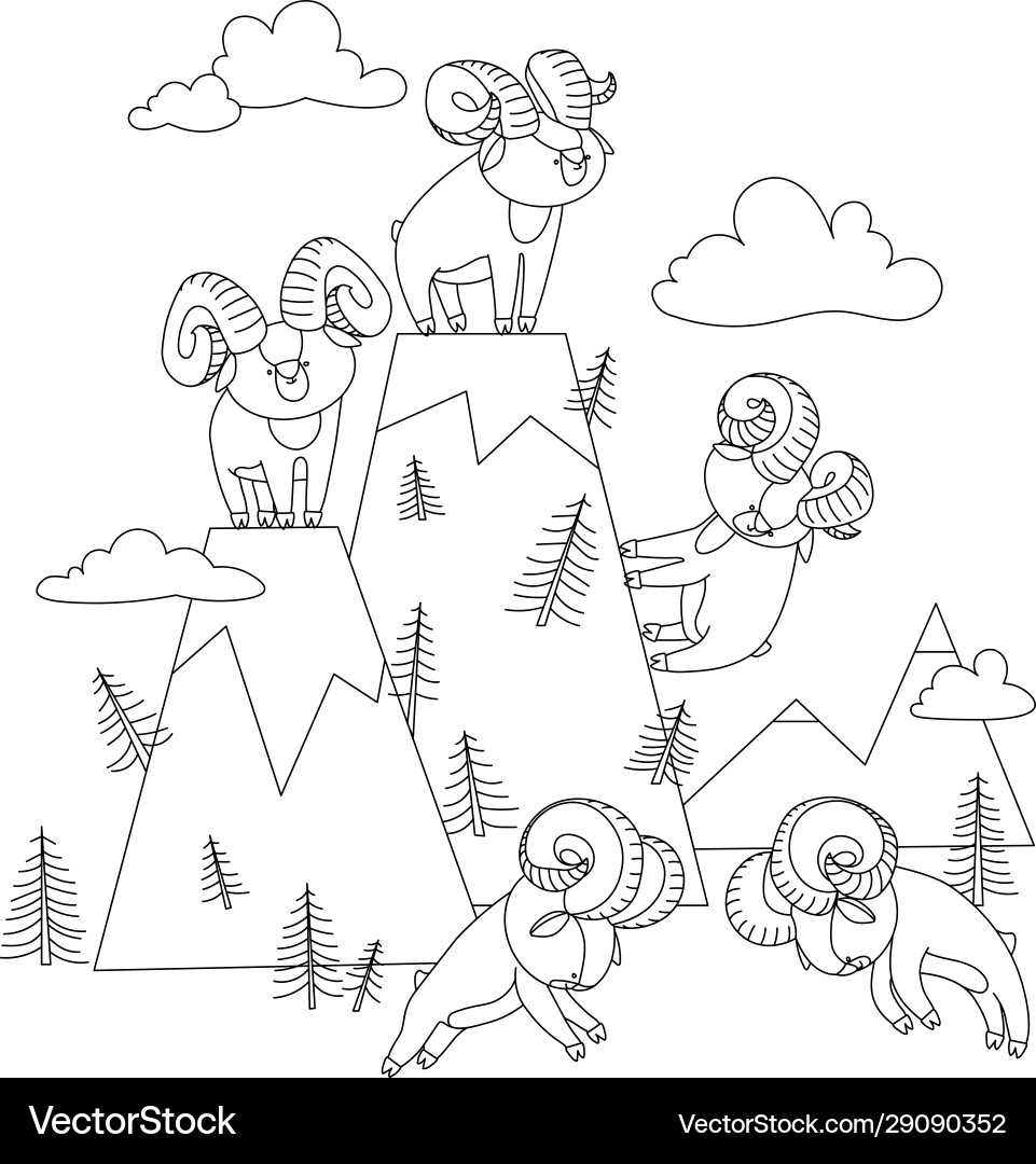 Mountain landscape set cute horned argali males Vector Image