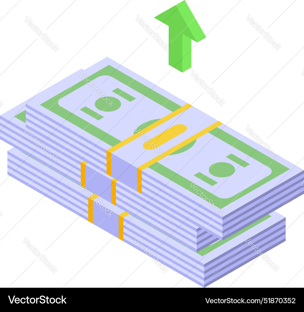 Stack of money increasing with up arrow indicating