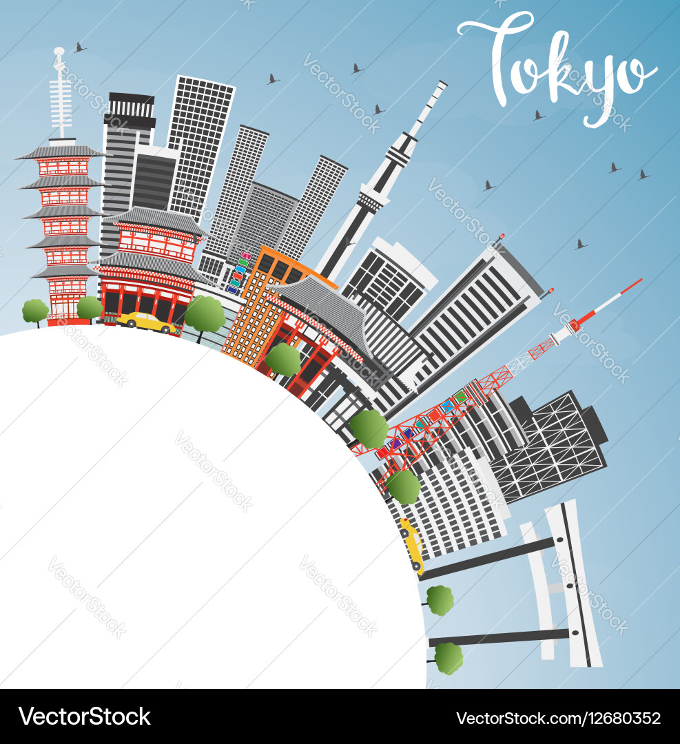 Tokyo skyline with gray buildings Royalty Free Vector Image