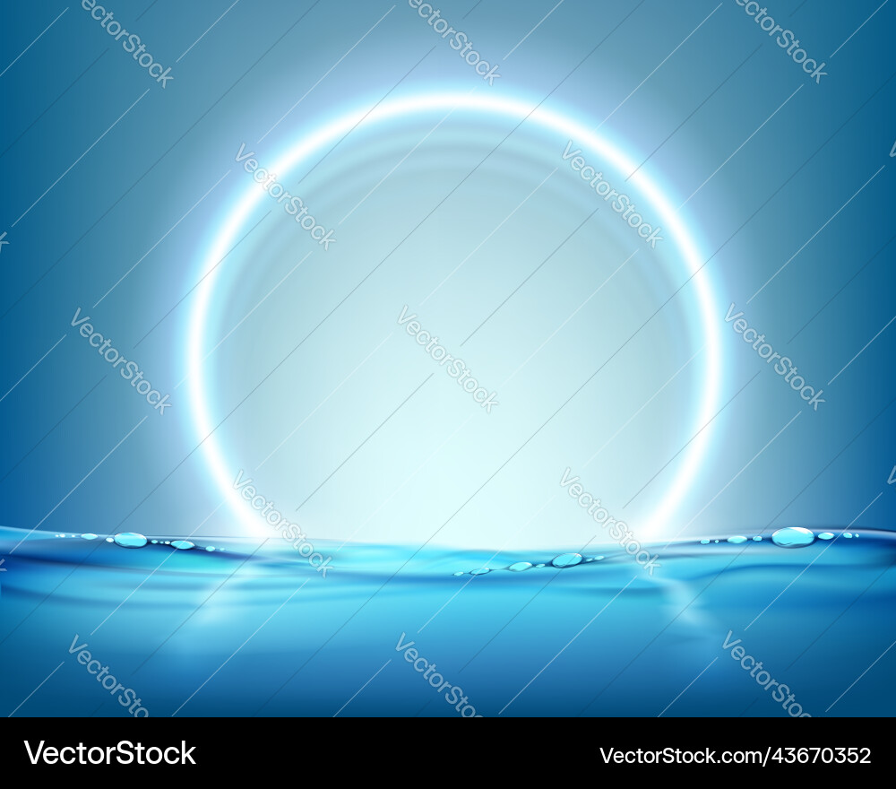 Water background with round neon glowing frame Vector Image