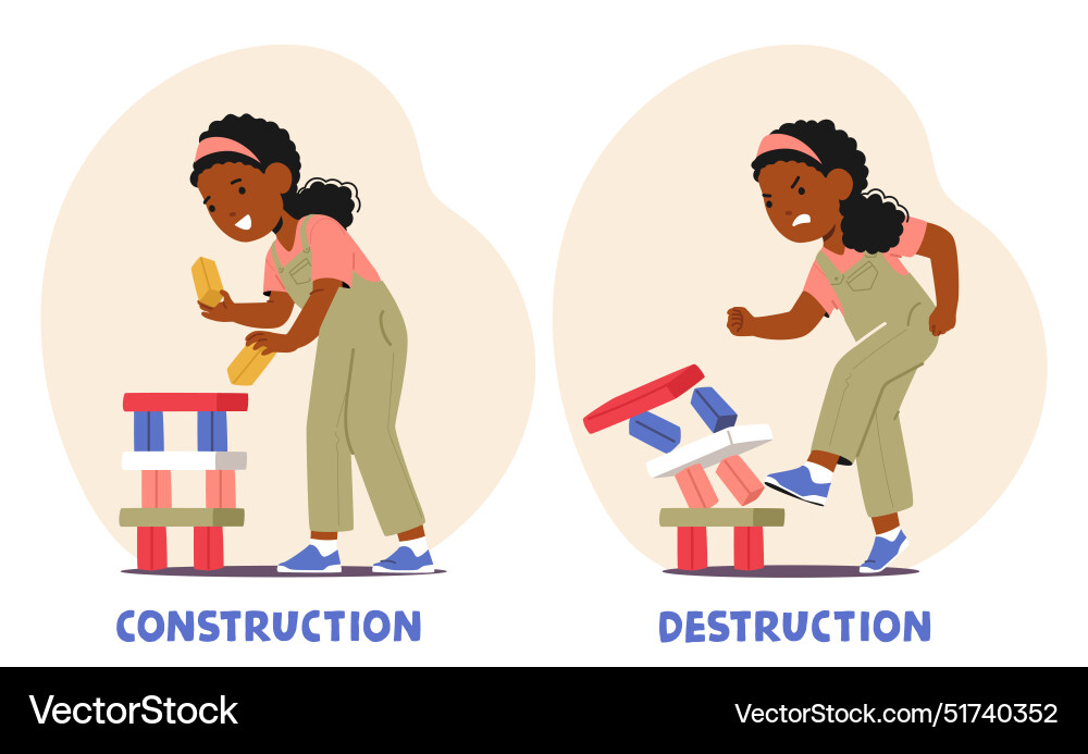 Young girl character showcasing opposite actions Vector Image
