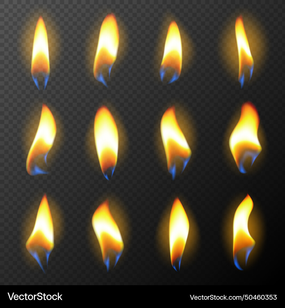 3d realistic candle fire set isolated Royalty Free Vector