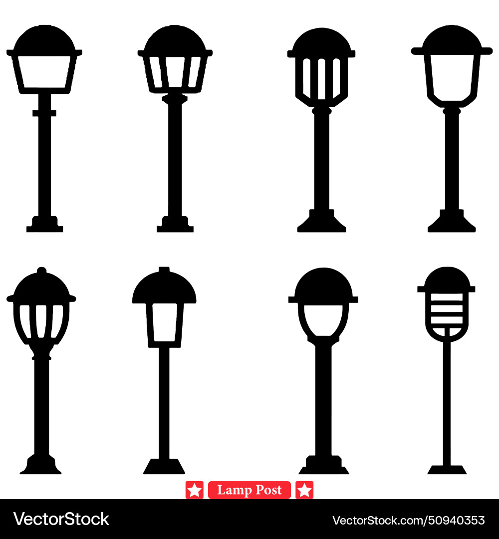 Architectural lamp post collection detailed urban Vector Image