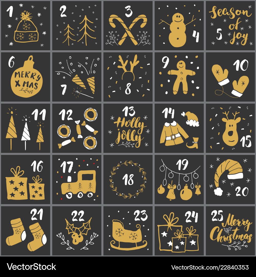 Christmas advent calendar hand drawn elements Vector Image