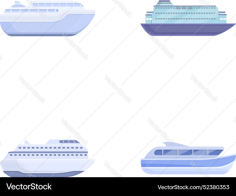 Cruise ship icons set cartoon various Royalty Free Vector