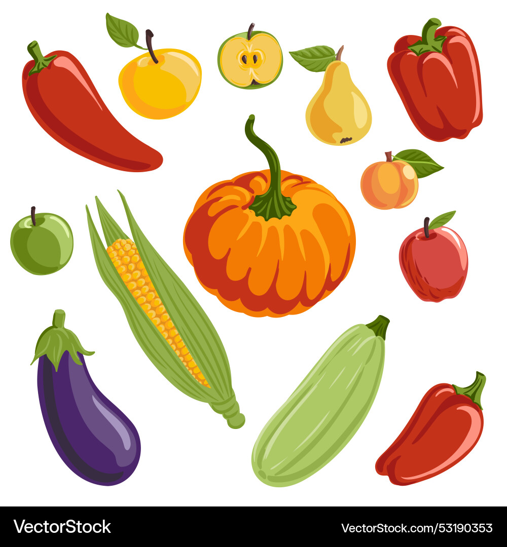 Drawing vegetables and cardinal bird Royalty Free Vector