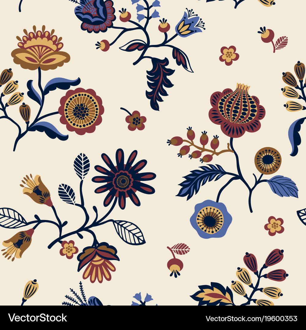 Folk floral seamless pattern Royalty Free Vector Image