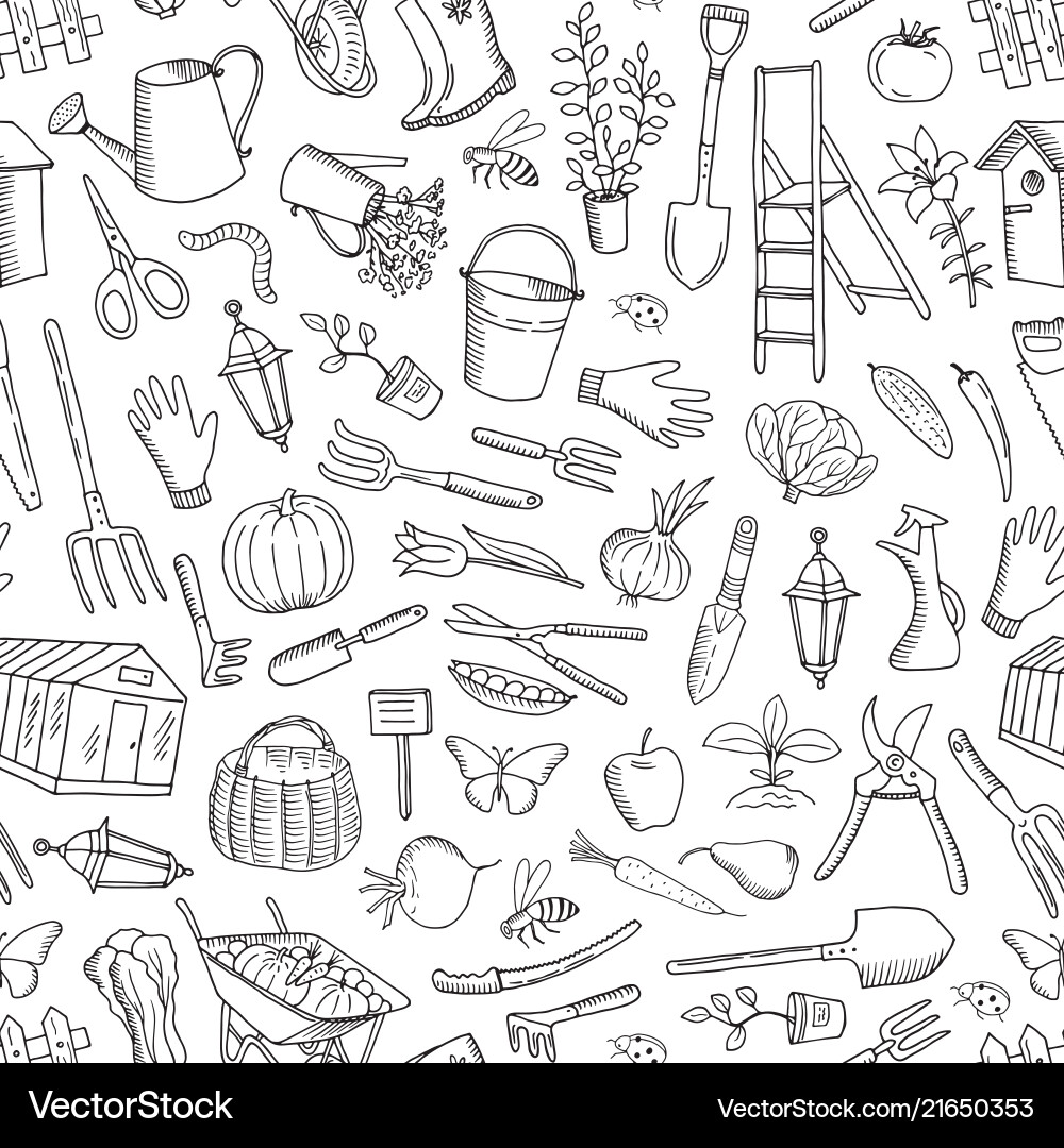 Gardening doodle icons background Royalty Free Vector Image