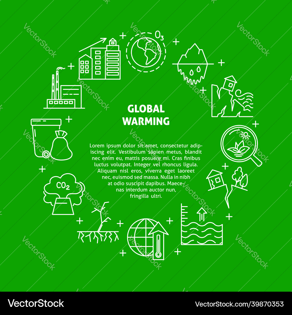 Global warming banner with text in line style Vector Image