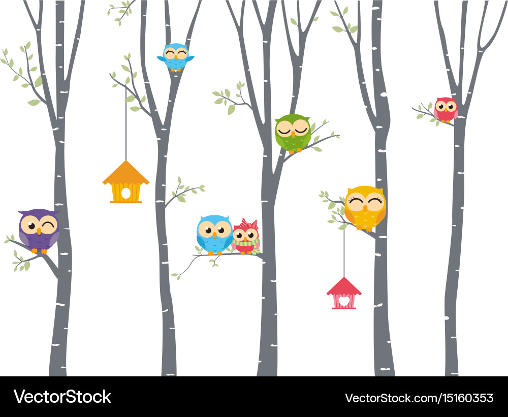 Happy owl background with tree branch Royalty Free Vector