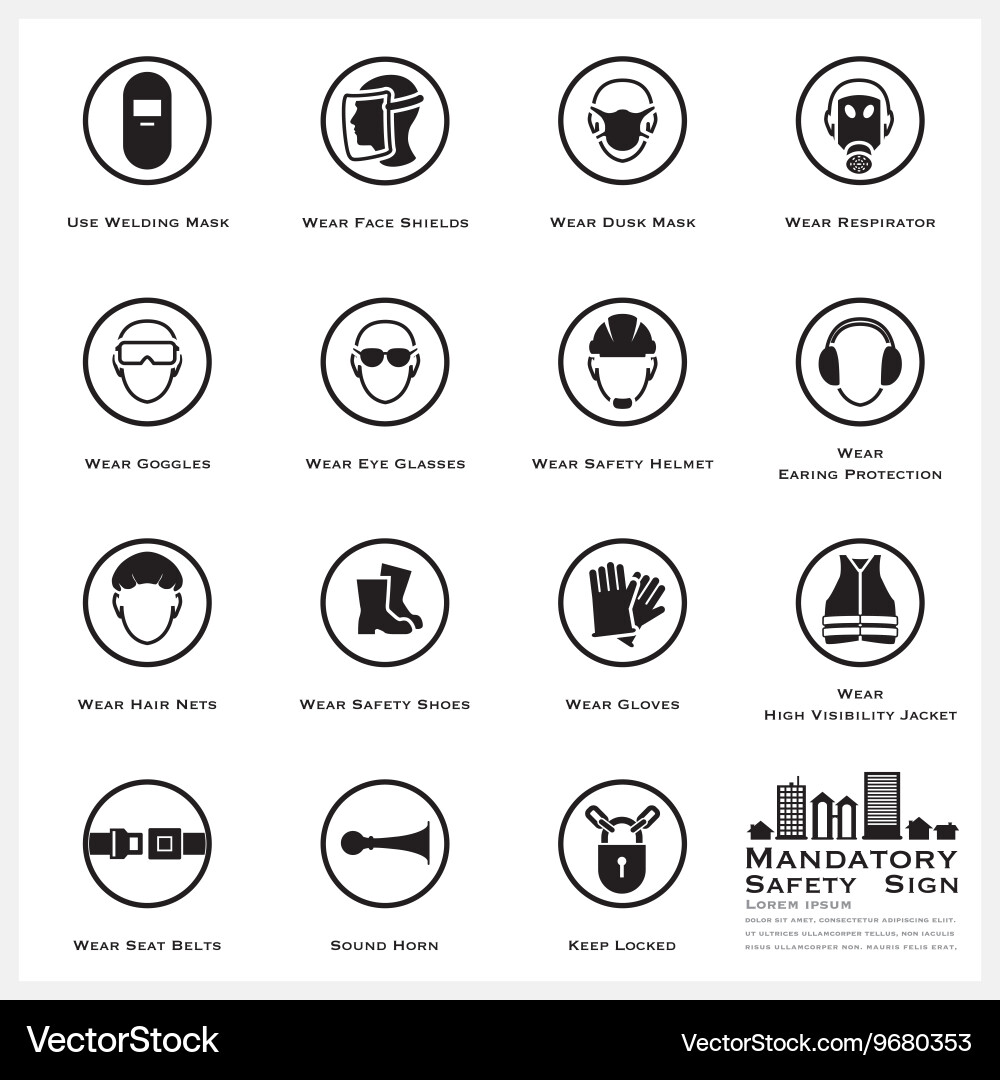 Mandatory safety and caution sign icons set Vector Image