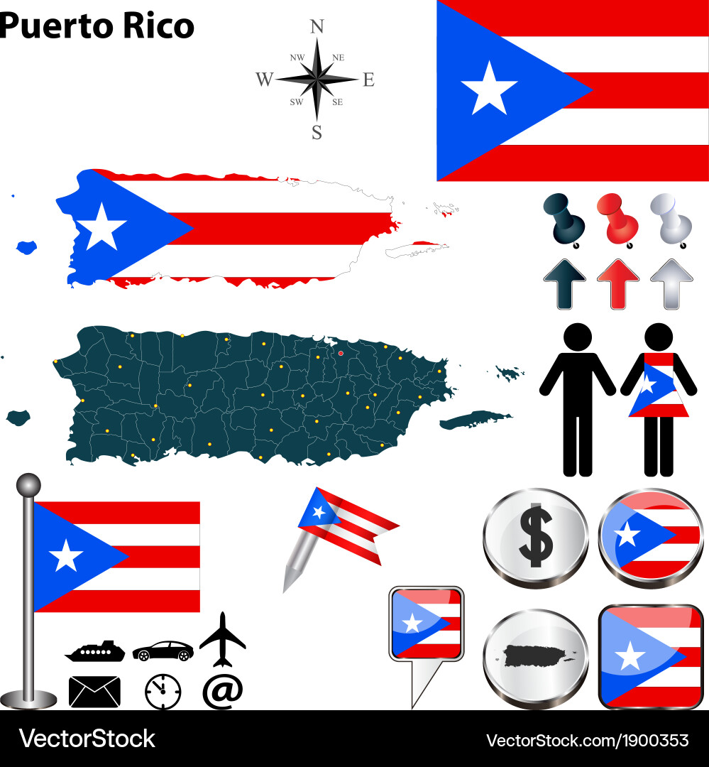Puerto Rico Map & Icons Royalty Free Vector Image