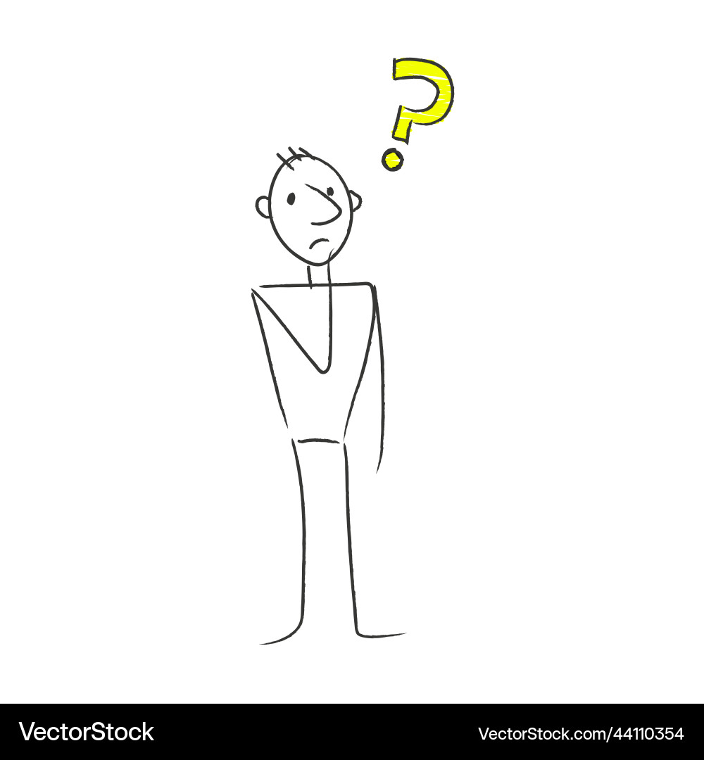 Confused stick figure thinking Royalty Free Vector Image