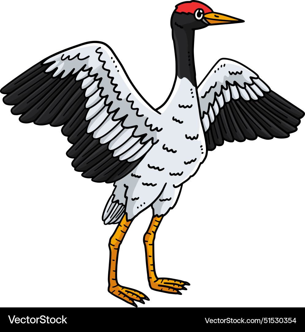 Crane bird cartoon colored clipart Royalty Free Vector Image