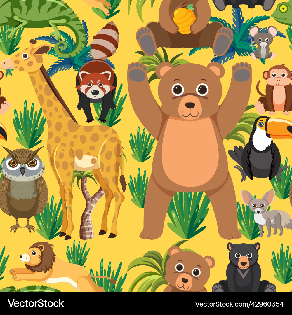Cute wild animals seamless pattern Royalty Free Vector Image